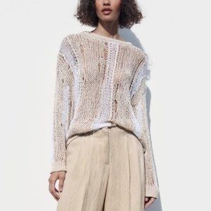 Zara | Sweaters | Zara Sweater An Elongated Openwork Knit Sweate | Poshmark